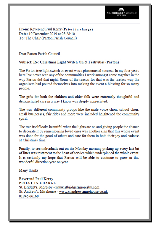 CHRISTMAS 2019 – PARTON PARISH COUNCIL